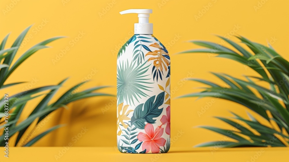 Blank mockup of a bold and vibrant body lotion bottle designed with a ...
