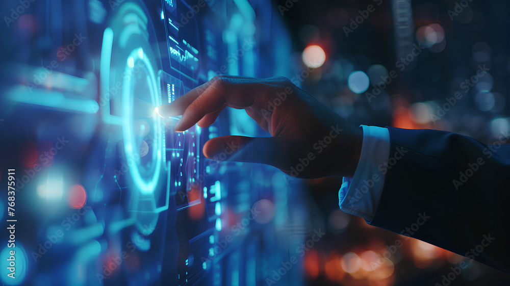 Cybersecurity Interface with Hand Unlocking Digital Lock . A hand interacting with a ...