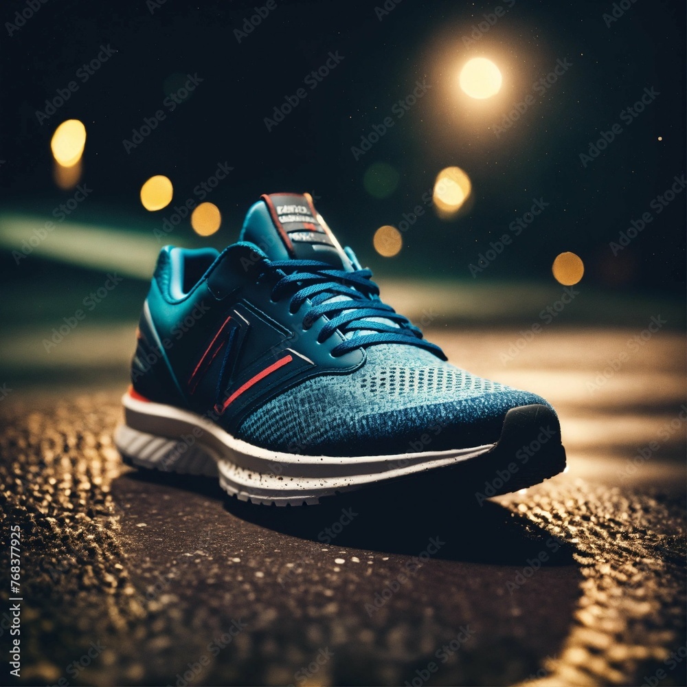running sneakers on a dark background, illustration, paper texture ...