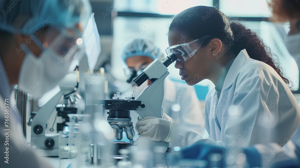 Scientists Conducting Research in Modern Lab . A team of focused ...