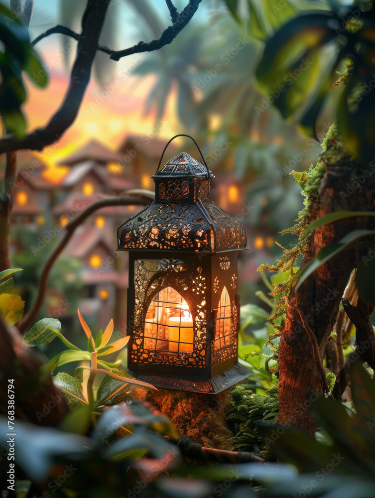 eid lantern with nature village view during eid hari raya - ai Stock ...