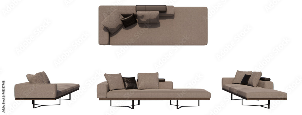 sofa bed with metal leg, living room, isometric sofa, sofa with pillows ...