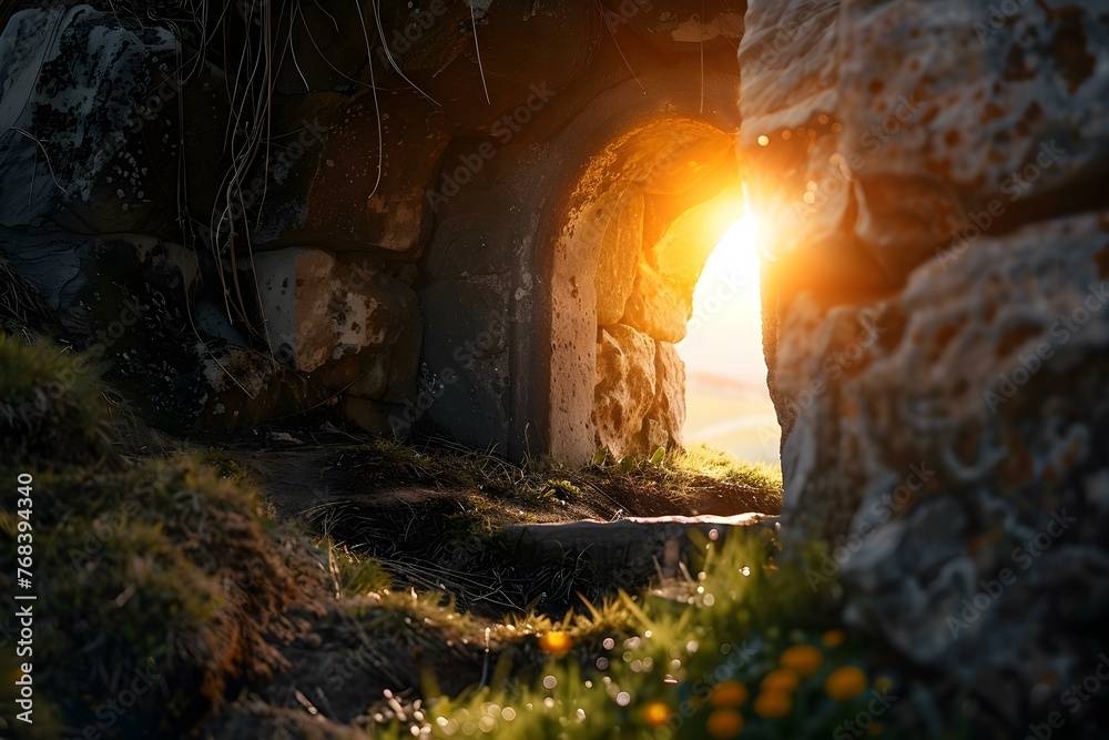 The Resurrection of Jesus Christ: Dramatic Lighting in an Empty Stone ...