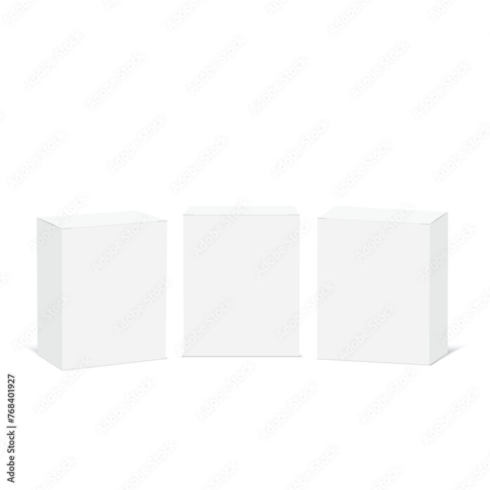 Realistic white box packaging isolated on white background. Vector ...