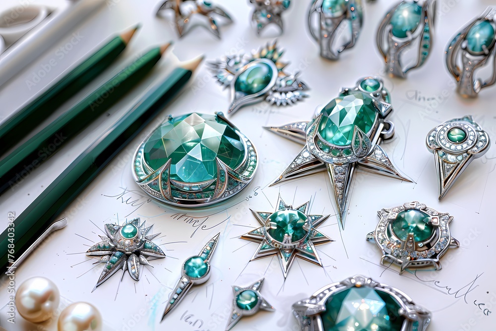 Jewelry design draft, simple illustrations with distinct strokes ...