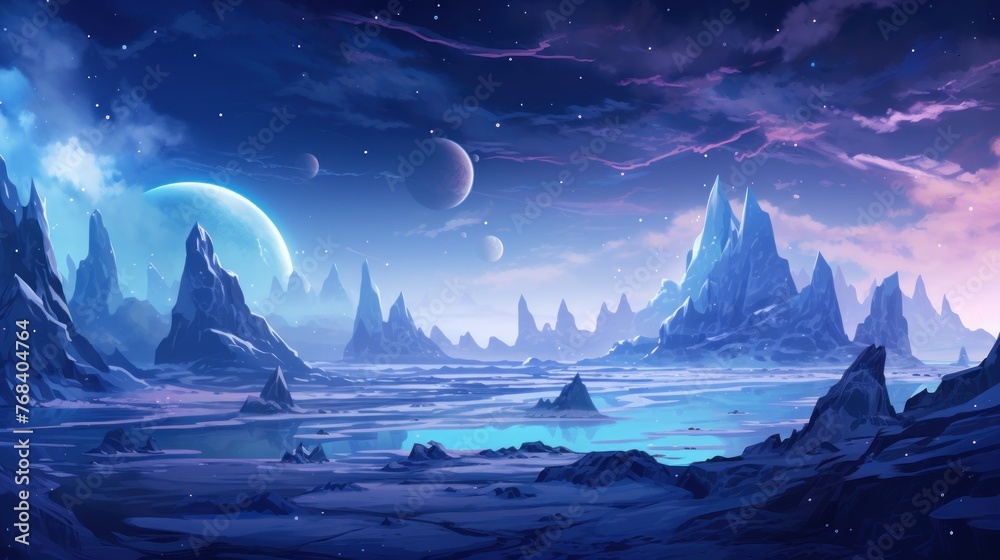 Foto de Illustrate an icy and alien planet with towering ice spires ...