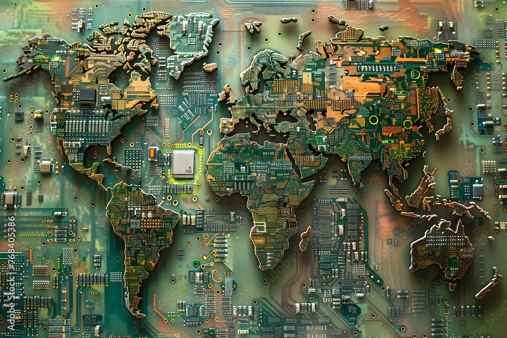 Global Trade and Market Connections Represented by Electronic Circuit ...