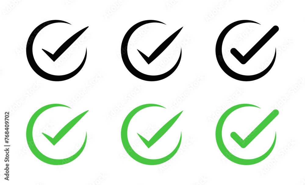 check mark icon set. check box icon with correct, accept checkmark ...