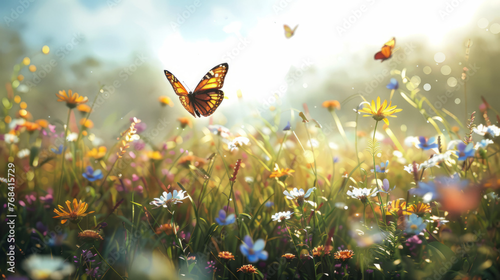 Visually stunning image of a flower-filled meadow with butterflies ...