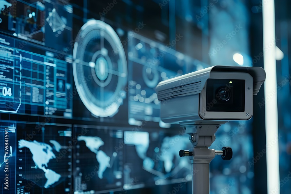 A banner showcasing advanced security CCTV cameras monitoring a screen ...