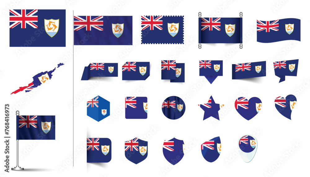 set of Anguilla flag, flat Icon set vector illustration. collection of ...