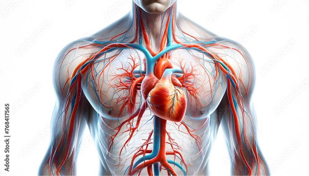 a detailed anatomical illustration of the human cardiovascular system ...