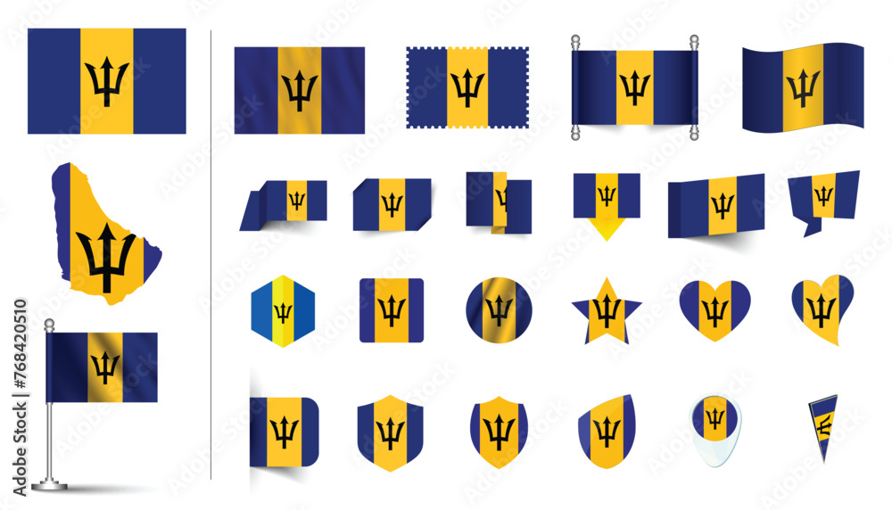 set of Barbados flag, flat Icon set vector illustration. collection of ...