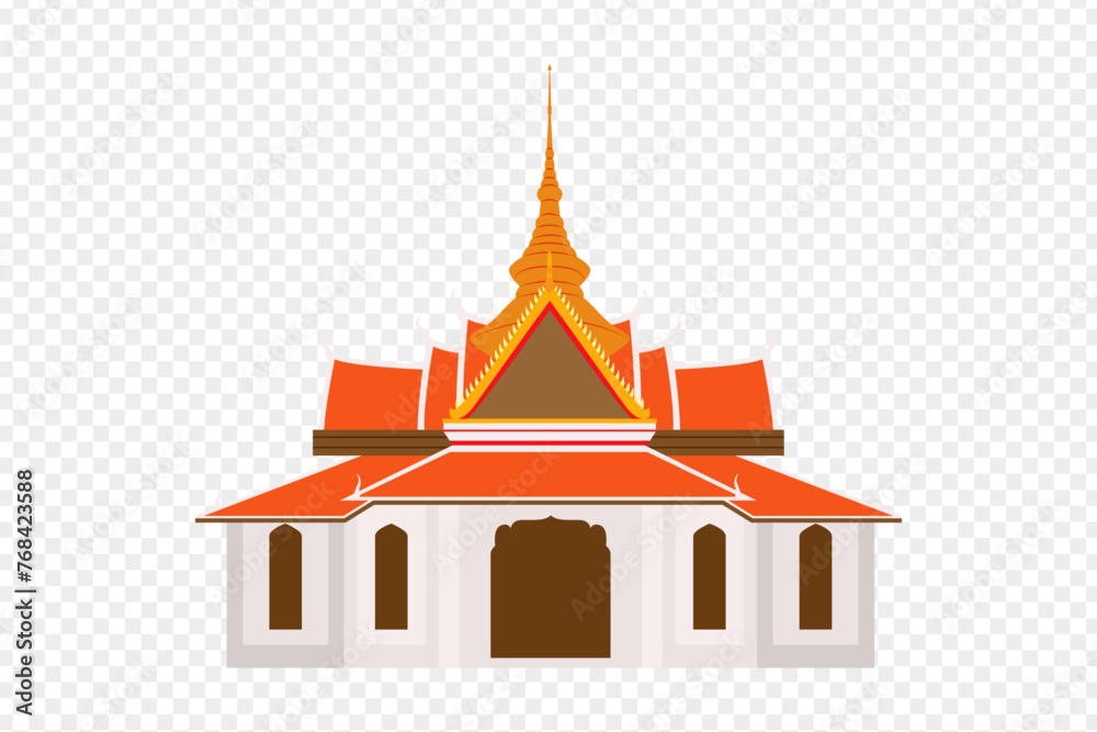 Vector illustration of Thailand famous temple on transparent background ...