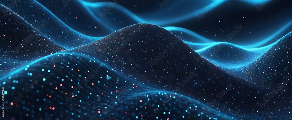 Abstract Blue Interweaving Of Colored Dots And Lines Wave Of Dots And Particles Technology