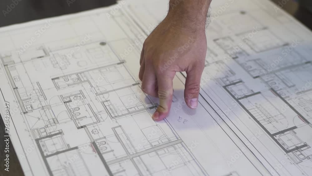 Revealing the plan of a future home, an architect moves his finger ...