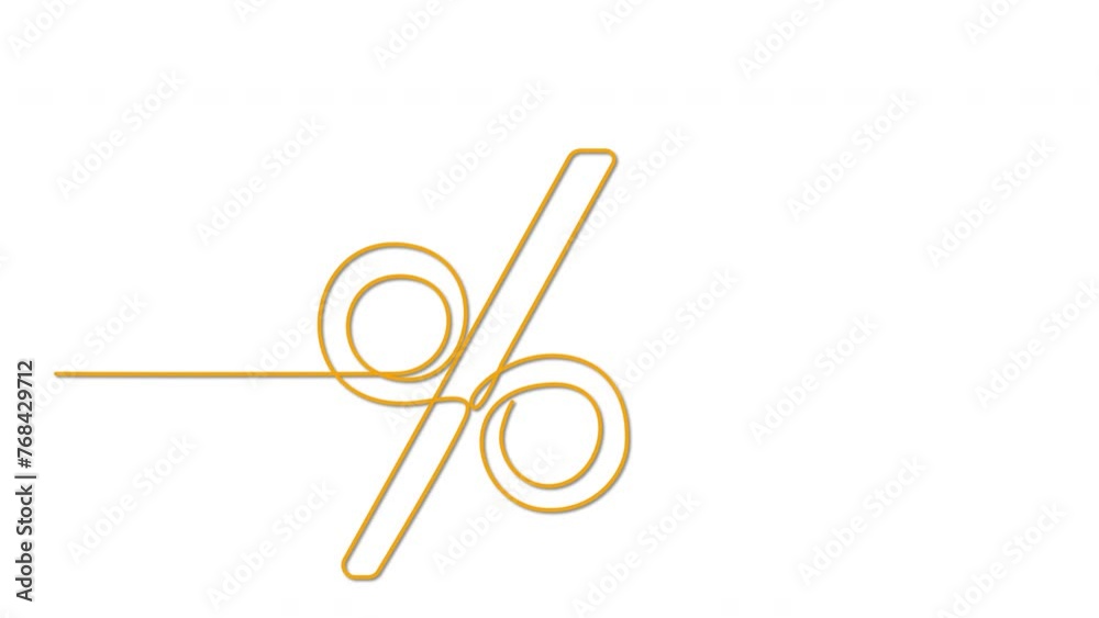Percent sign symbol self drawing animation. Animated golden yellow line ...