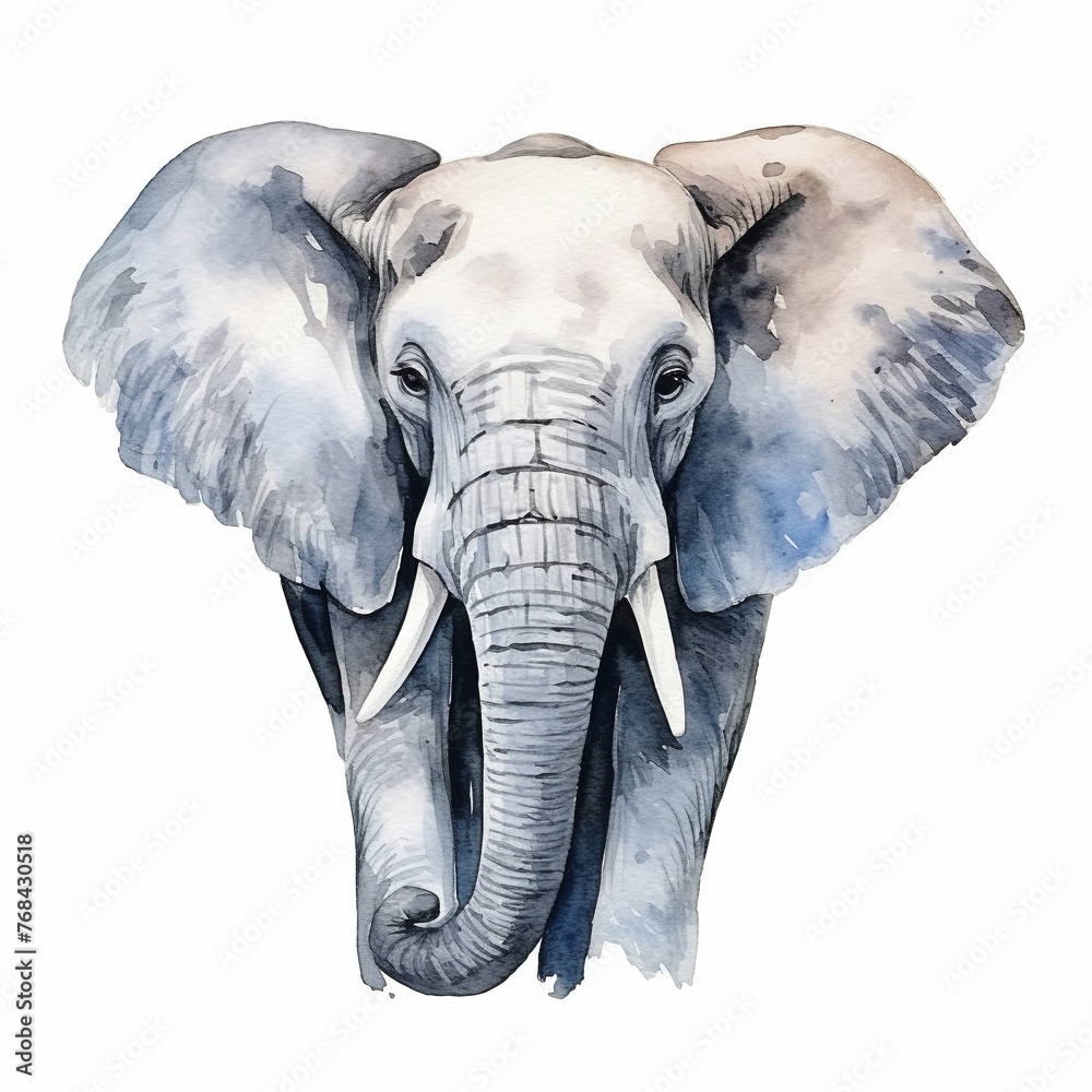 Elephant head clipart, watercolor illustration clipart, 1500s, isolated ...