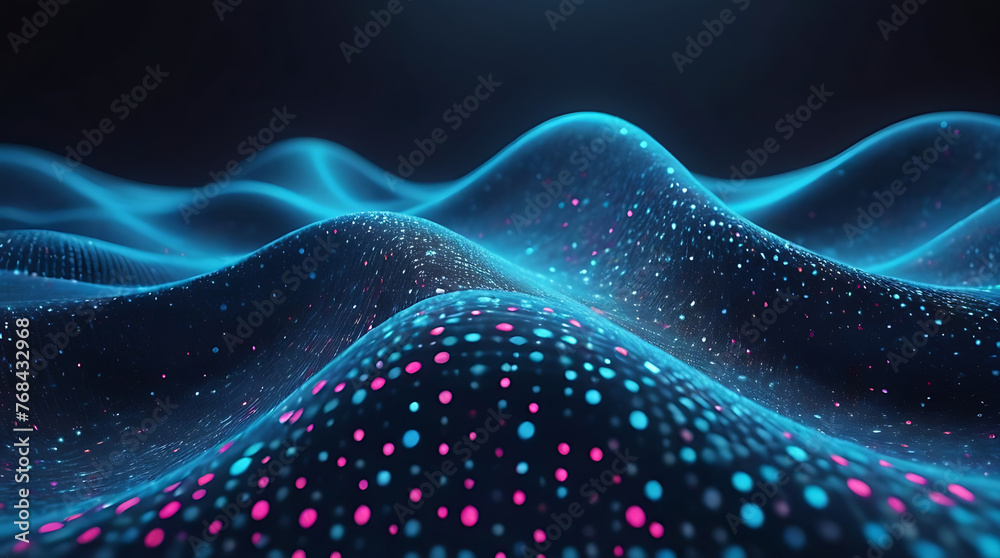 Abstract Blue Interweaving Of Colored Dots And Lines Wave Of Dots And Particles Technology