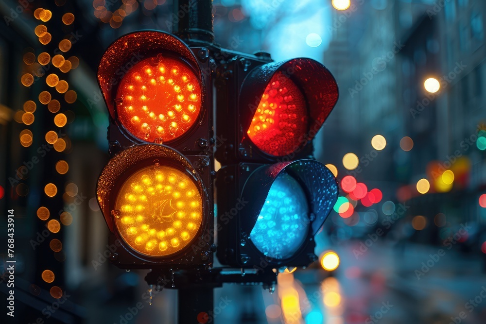 Dazzling traffic light with red stop signal - A strikingly realistic ...