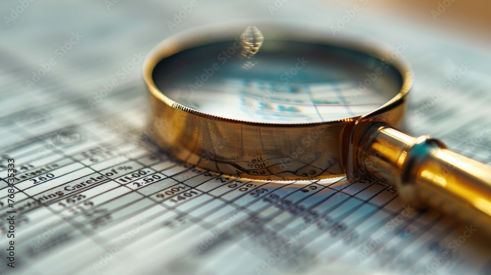 This image depicts a financial audit in progress,where a professional ...