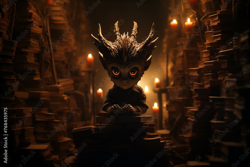 Half-human, half-demon monster Who is studying textbooks. Stock ...