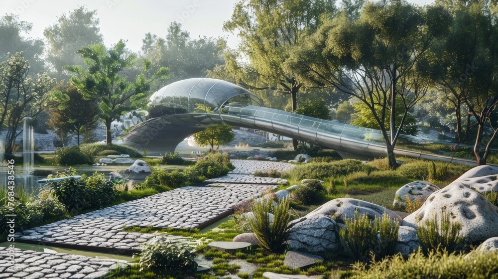 An urban oasis where different styles of bridges and walkways come ...