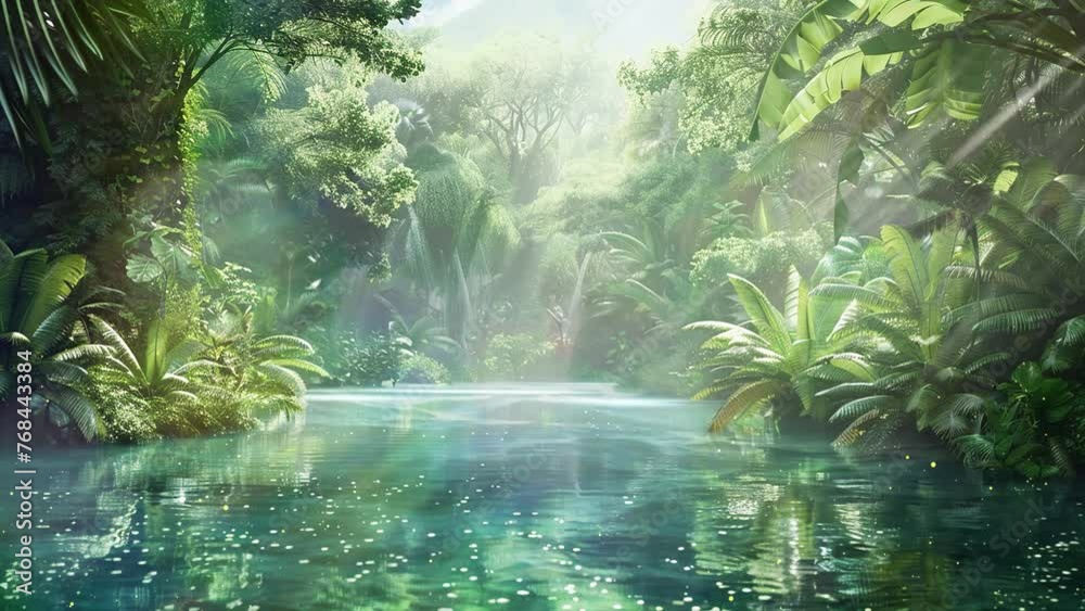 beautiful natural green filter tropical forest with lake. seamless ...