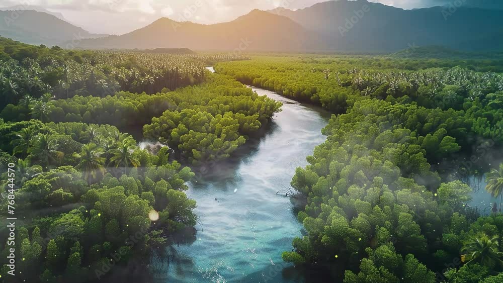 tropical forest with river mangrove forest. seamless looping overlay 4k ...