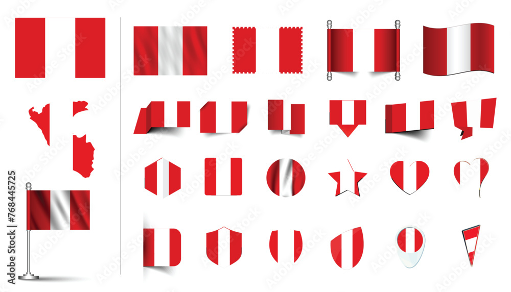 set of Peru flag, flat Icon set vector illustration. collection of ...
