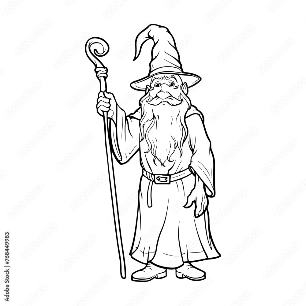 Wizard line drawing for coloring page Stock Vector | Adobe Stock
