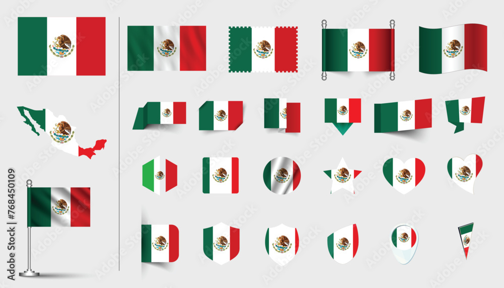 set of Mexico flag, flat Icon set vector illustration. collection of ...