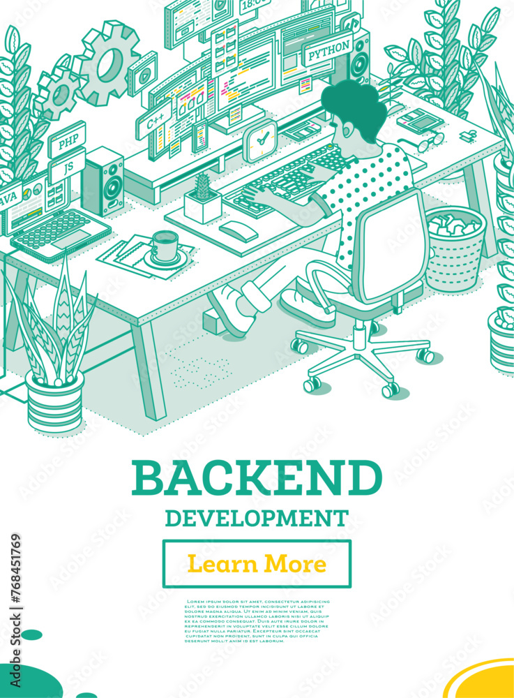 Backend Development on Computer. Working Programmer Sit on Chair with ...