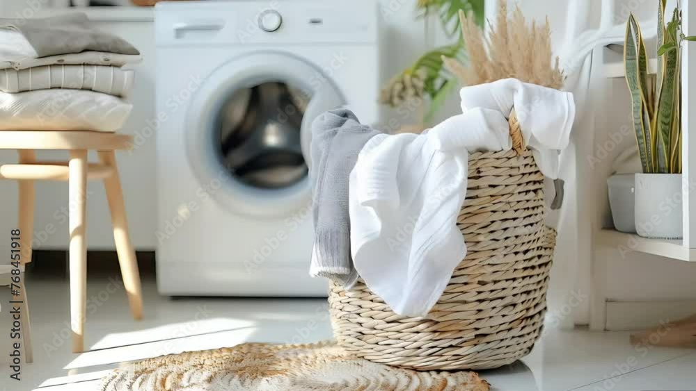 Inside a lovely home, a laundry room features a washer, dryer, and ...