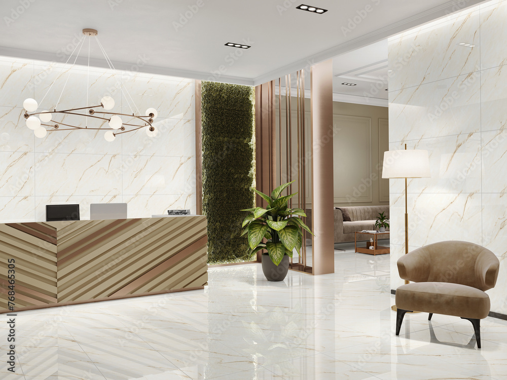 Luxury elegance reception area interior design with modern reception ...