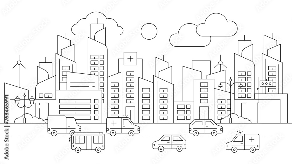 Black and white vector city building line art vector icon design ...