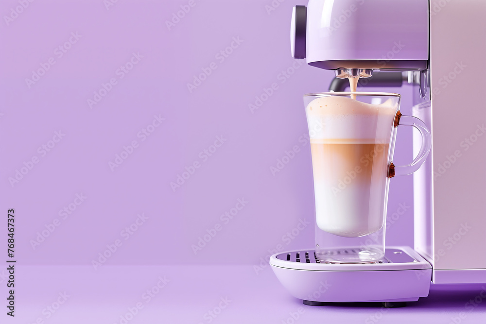 Foto de machine à café multi boissons, violette et blanche avec des ...