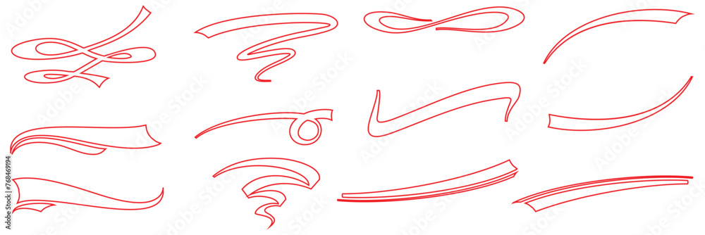 Set of Swoosh and swoop underline typography tails shape in flat styles ...