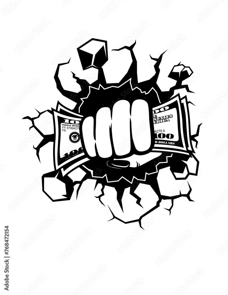 Smash Punch Money Illustration, US Dollar Bill Clipart, Paper Money Cut ...