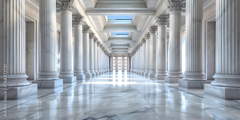 White marble pillars in a row inside a building, Elegant Architectural ... White marble pillars in a row inside a building, Elegant Architectural ...