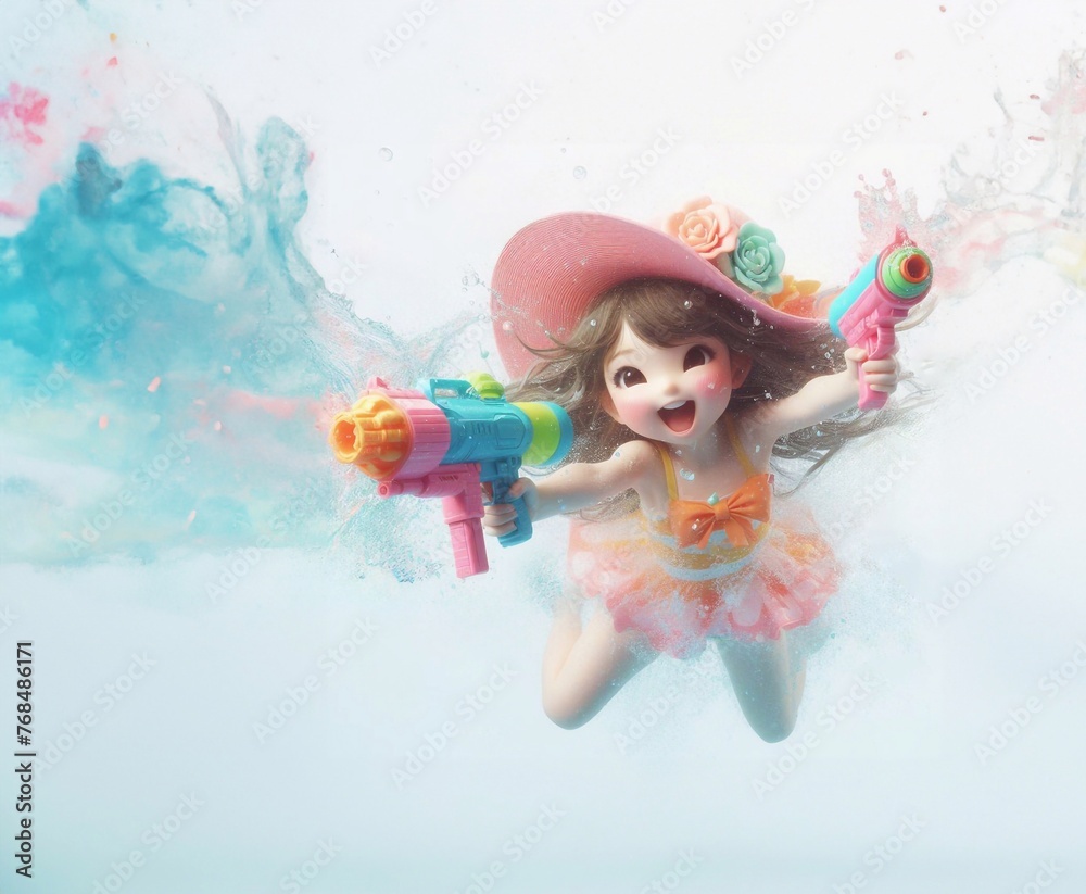 Boys, girls, fat kids playing with water guns, Songkran Day, Water ...