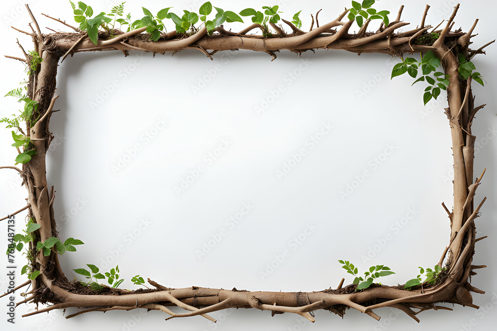 Wooden Root Frame, Root Border Frame, White Background Copy Space Area ...
