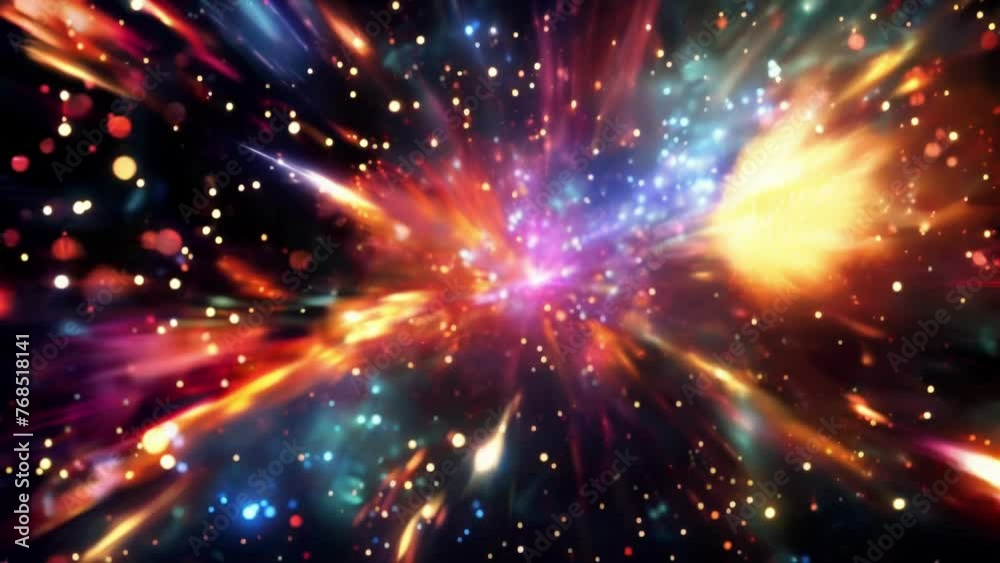 A fiery explosion of neon particles spreading outwards and creating ...