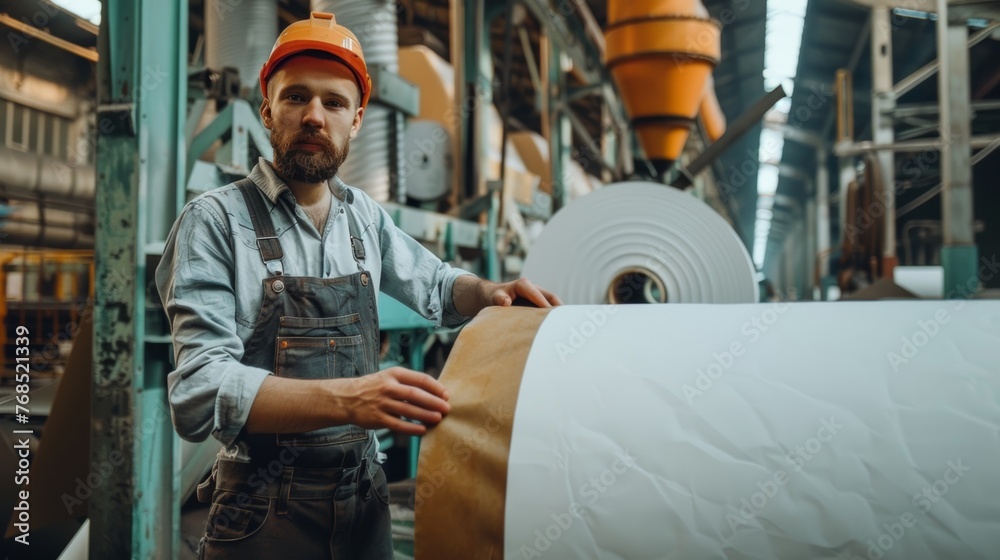 A paper mill worker explaining the different stages of paper production ...