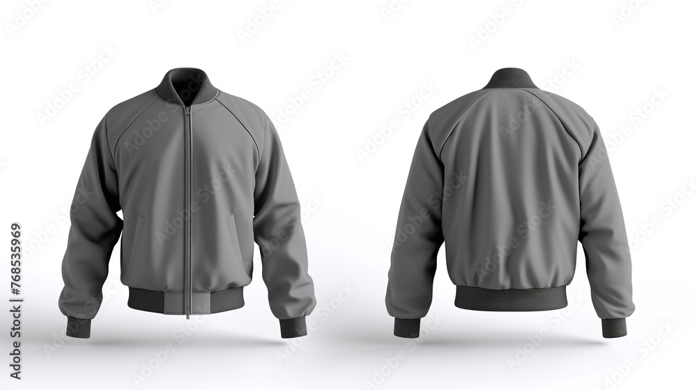 gray bomber jacket mockup design with zipper, front and back isolated ...