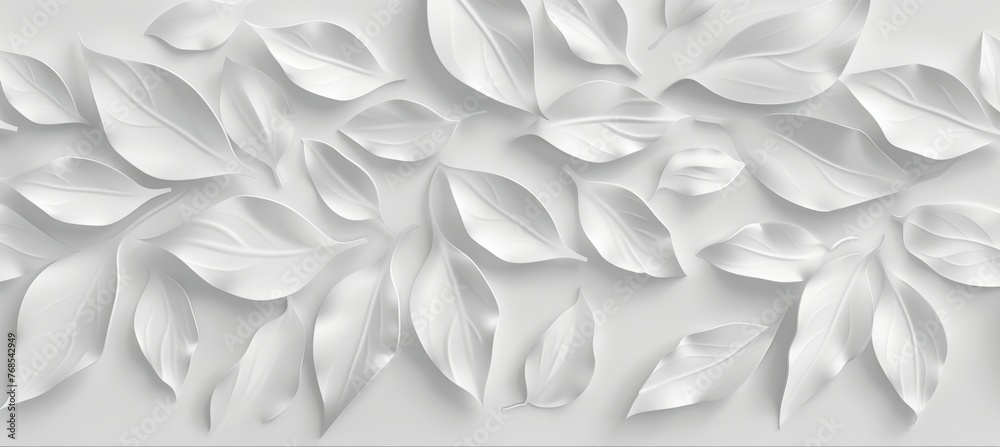 White background with embossed leaves pattern, seamless texture for ...