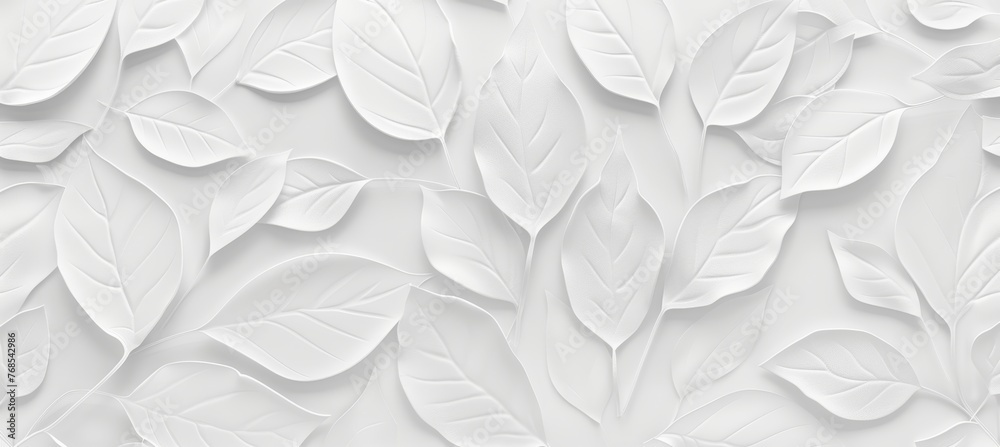 White background with embossed leaves pattern, seamless texture for ...