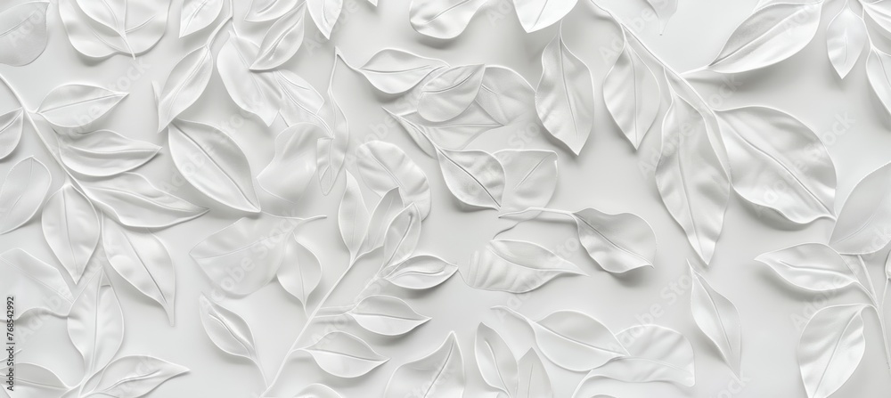 White background with embossed leaves pattern, seamless texture for ...