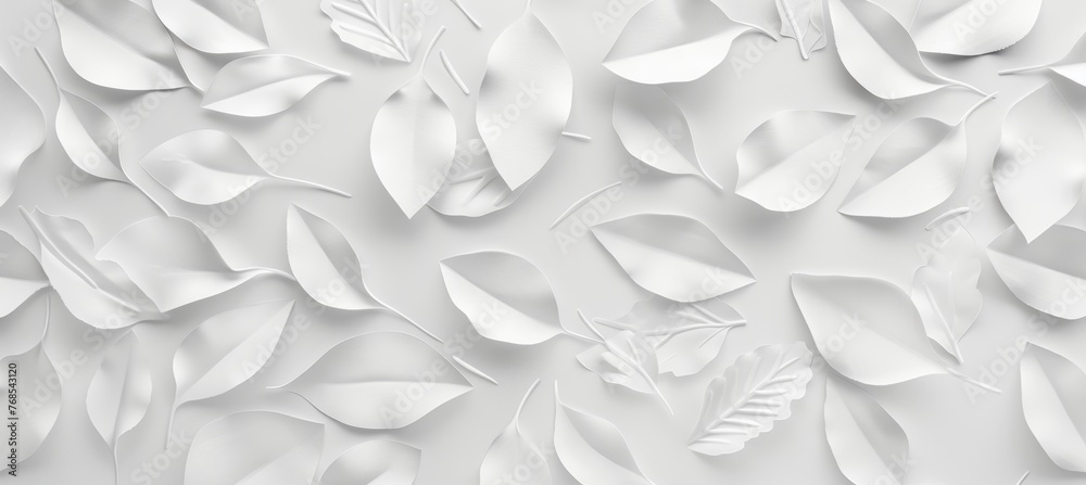 White background with embossed leaves pattern, seamless texture for ...