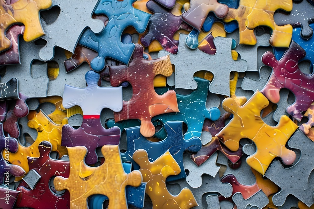A group of diverse puzzle pieces coming together to form a complete ...